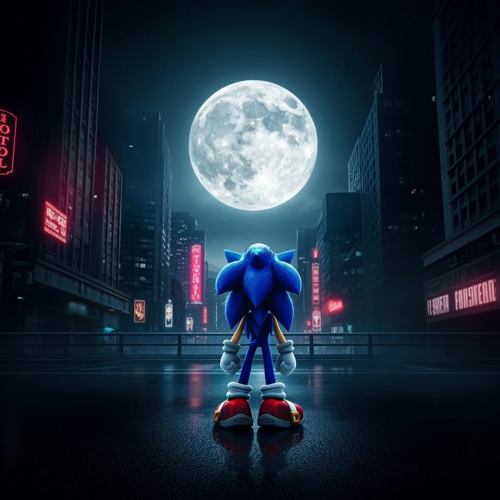 Sonic and Shadow Stand Heroically Under the Moonli... - AI Art