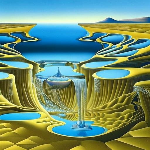 16k resolution, art by Salvador Dali, M.C. Escher, surreal water ...