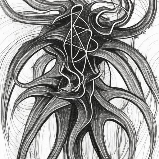 monochromatic psychedelic art horror pencil sketch cool colors of ...