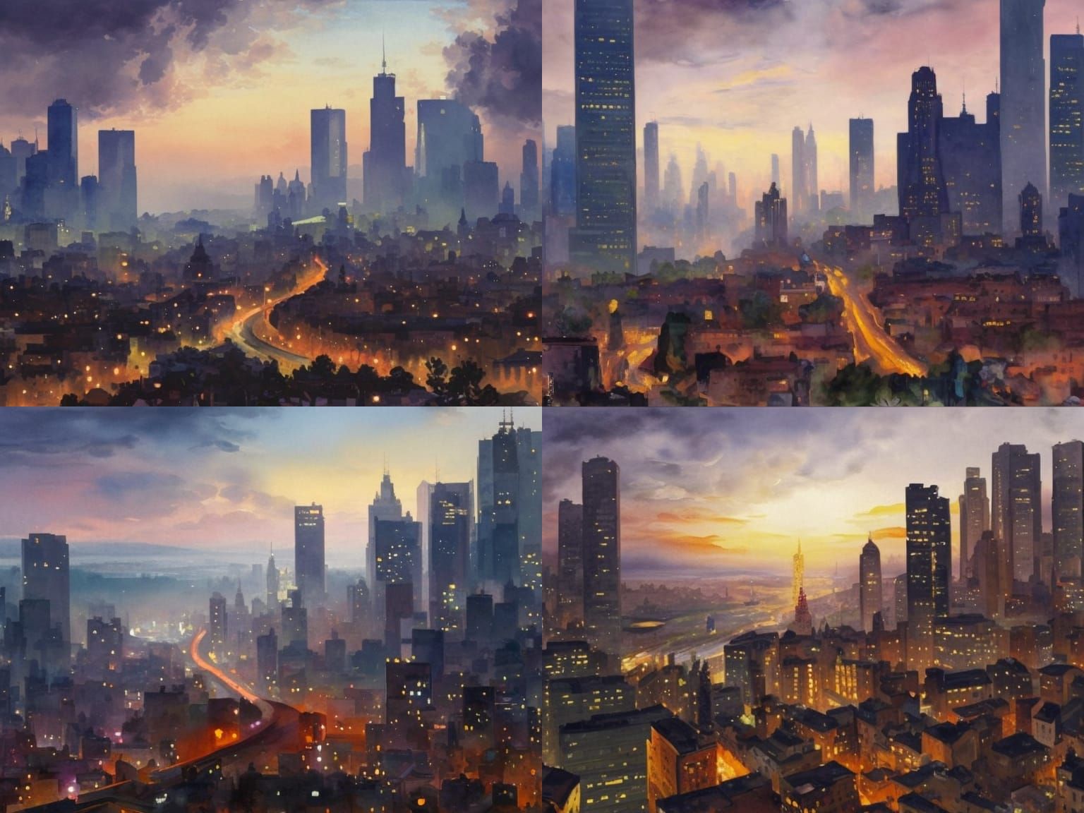Overlooking a city in Gouache Style, Watercolor, Museum Epic ...