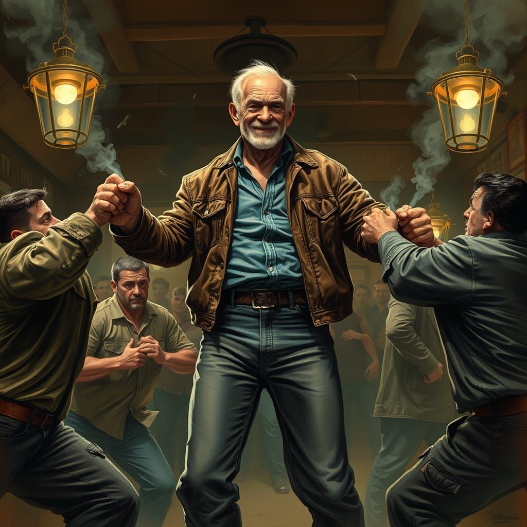Gritty Barroom Brawl in High Contrast Style - AI Art
