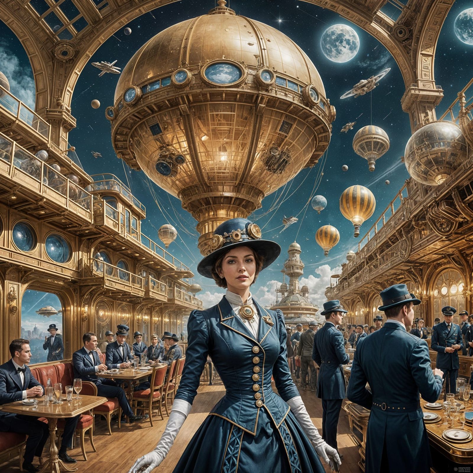 "Retrofuturistic Steampunk Space Port"