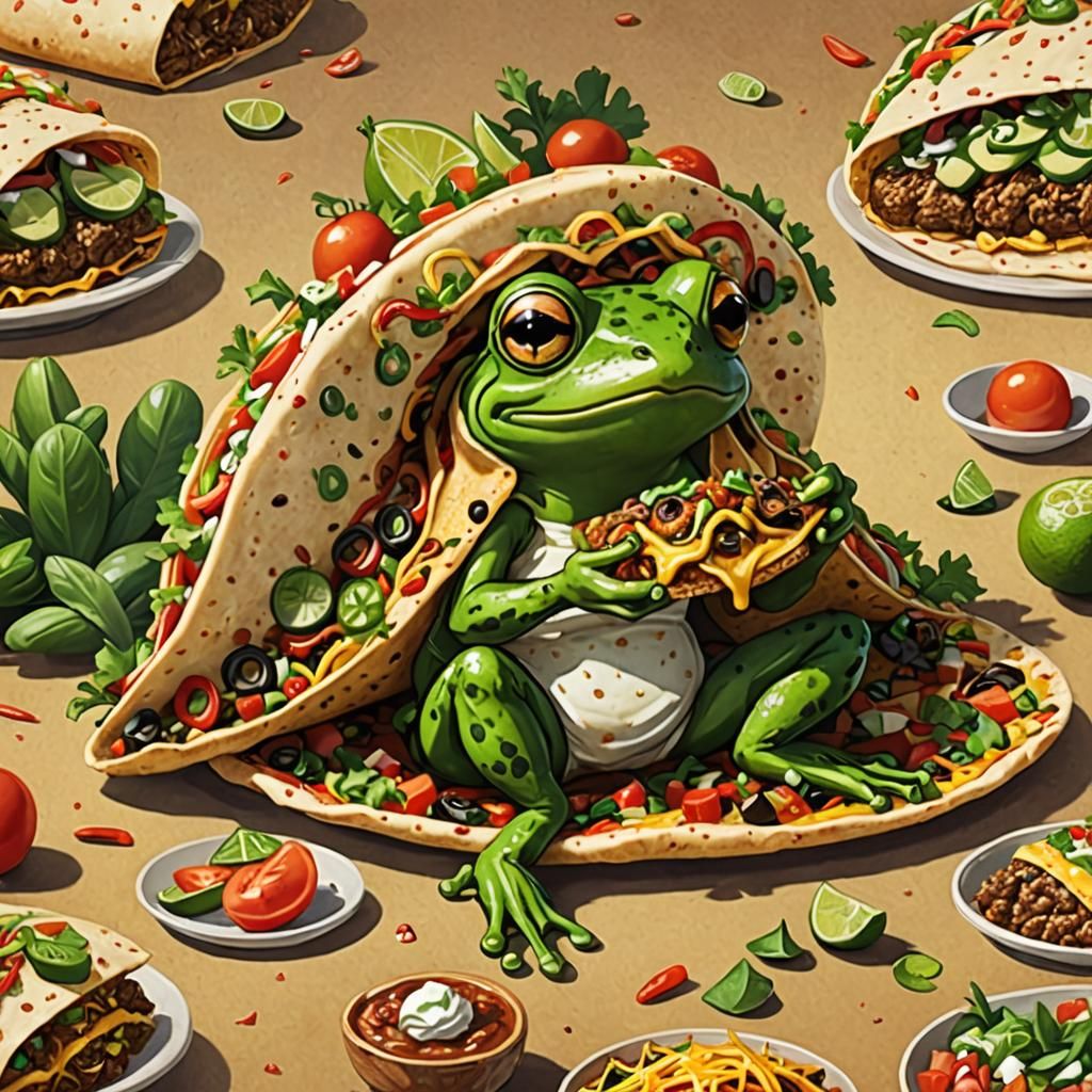 Frog girl eating giant taco - AI Generated Artwork - NightCafe Creator