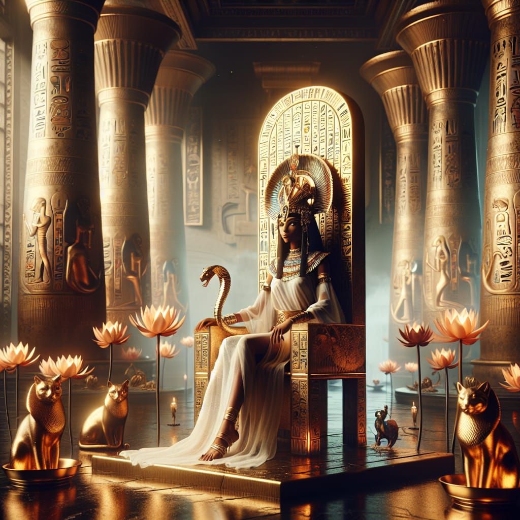 Egyptian Goddess in Splendid Hieroglyphic Throne R... - AI Art