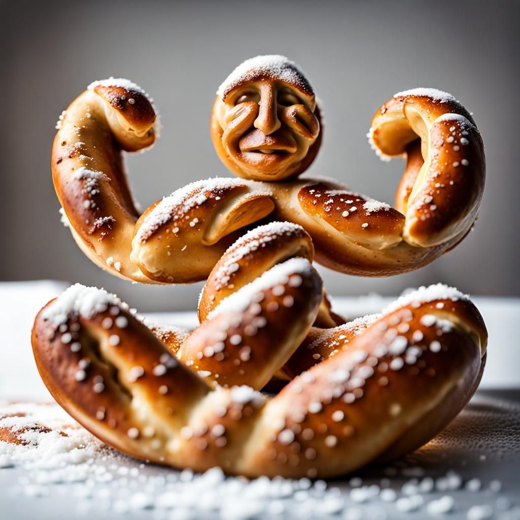 a large soft pretzel, fresh out of the oven, twisted into the shape of ...