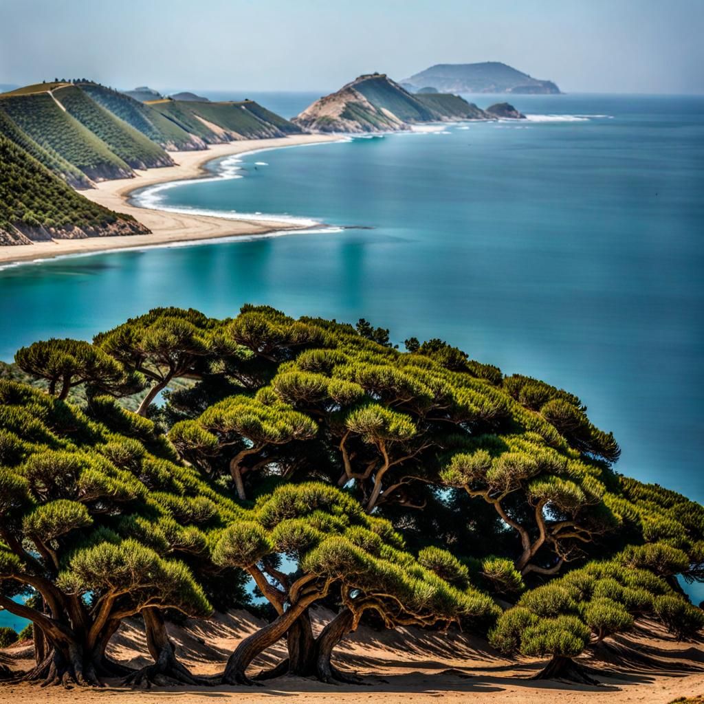 Clumps of littoral vegetation thrived around the vast oceanic coastline ...