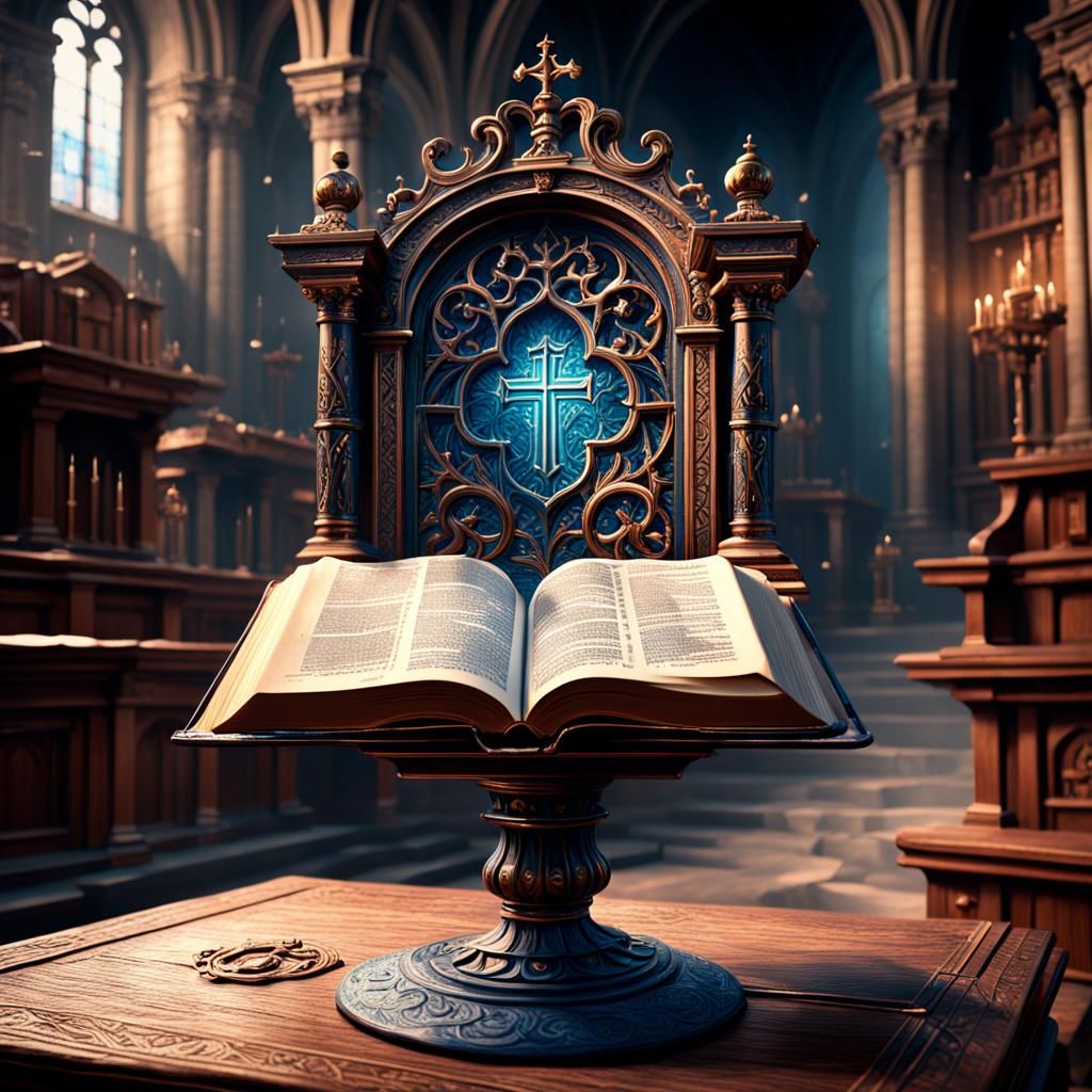 an open bible on a lectern - AI Generated Artwork - NightCafe Creator