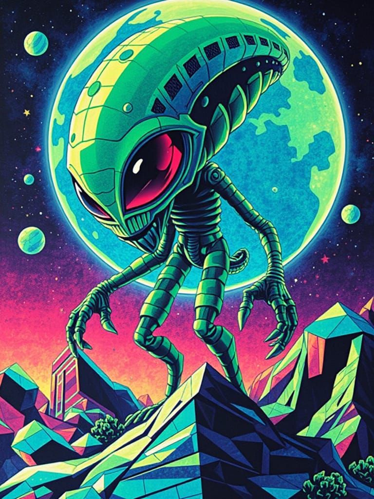 Mosaic Alien from Tetris Planet in Vibrant Dreamco... - AI Art