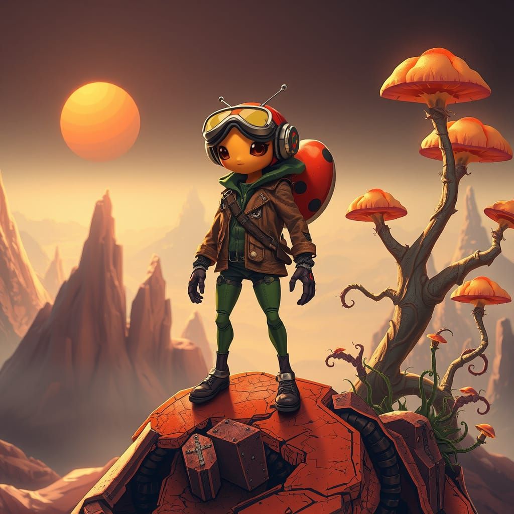 Futuristic Ladybug Alien Explorer in a Vibrant, Fa... - AI Art