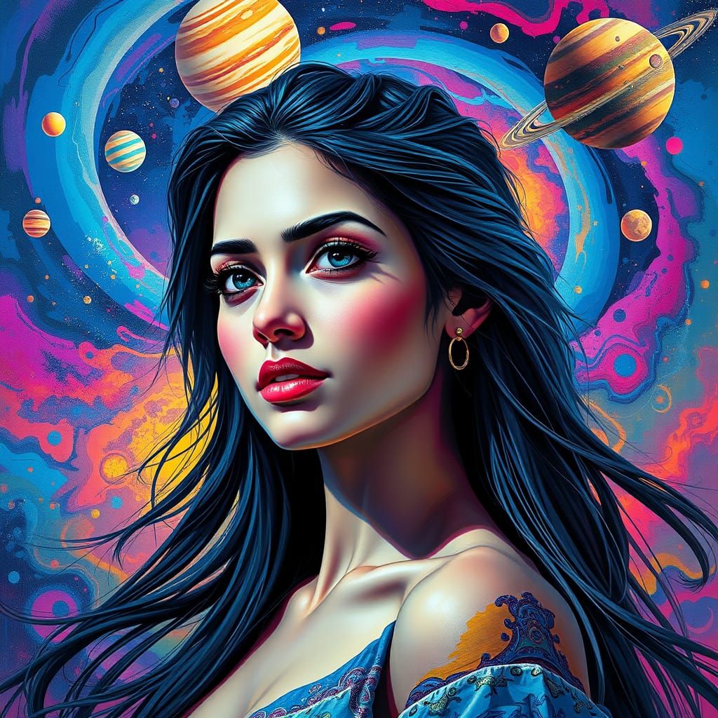 Galaxie - Graffiti Galaxy Goddess in Vibrant Cosmic Splendor