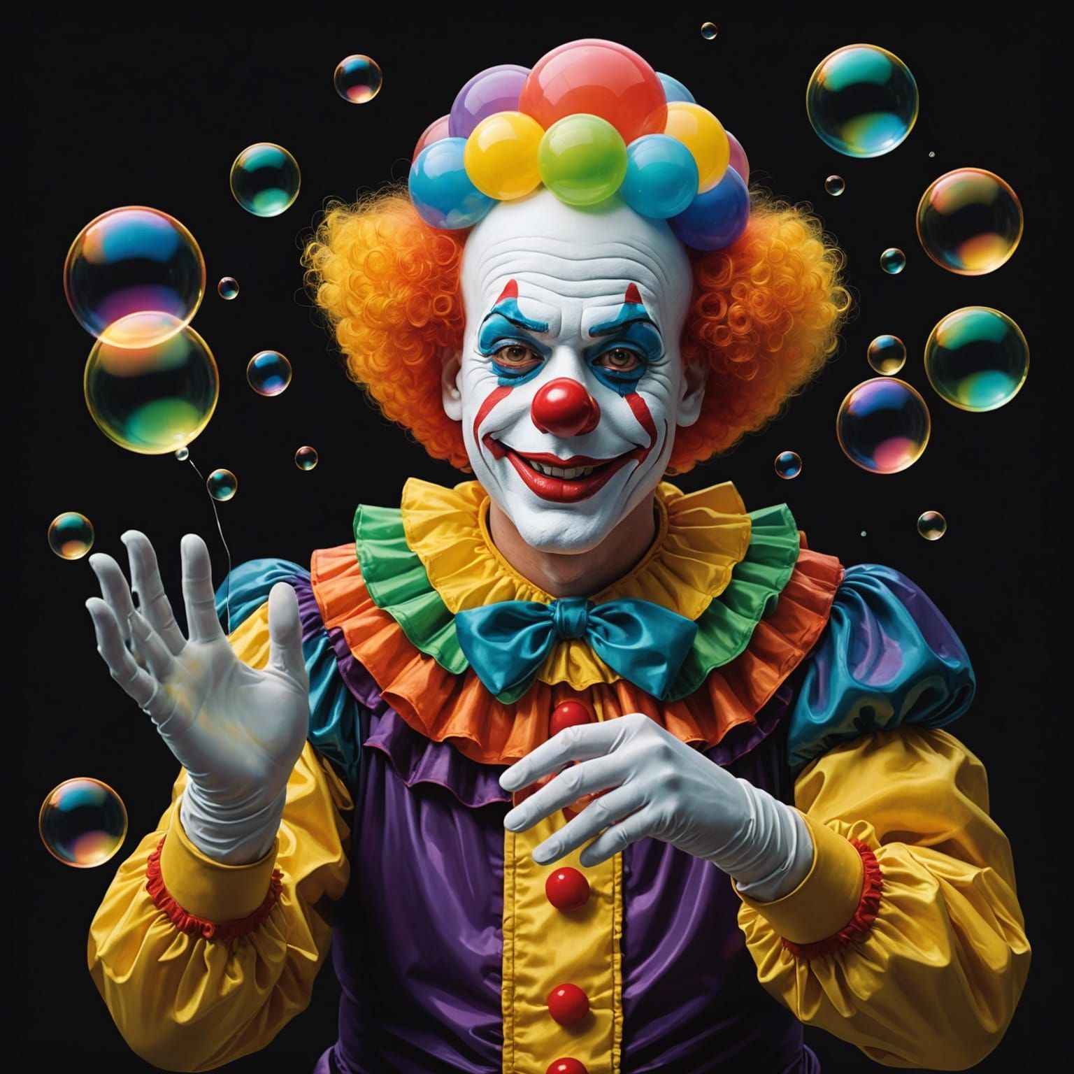 a clown creating rainbow colors soap bubbles. - AI Generated Artwork ...