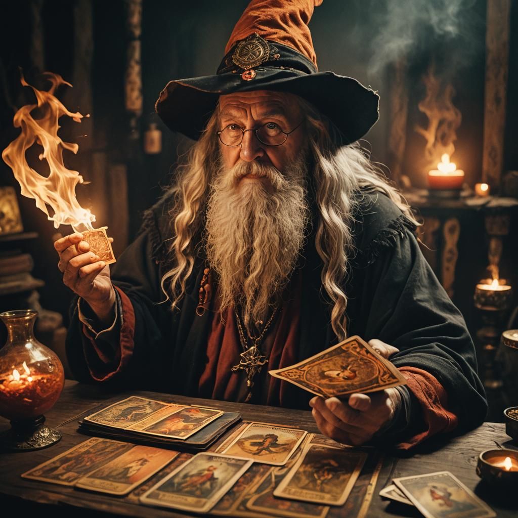 an old wizard playing magic tarots. - AI Generated Artwork - NightCafe ...
