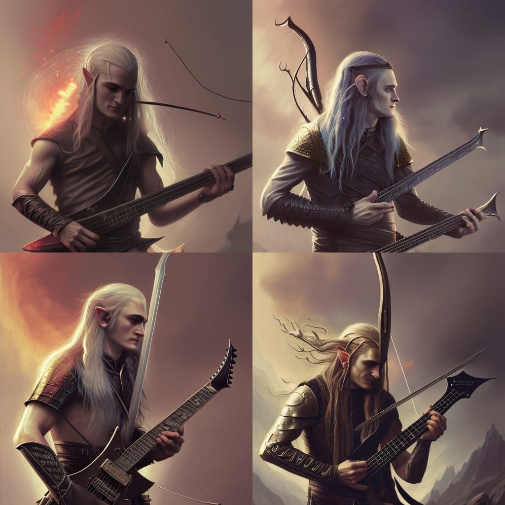 Legolas the elf as a metalhead with electric guitar a masterpiece, 8k ...