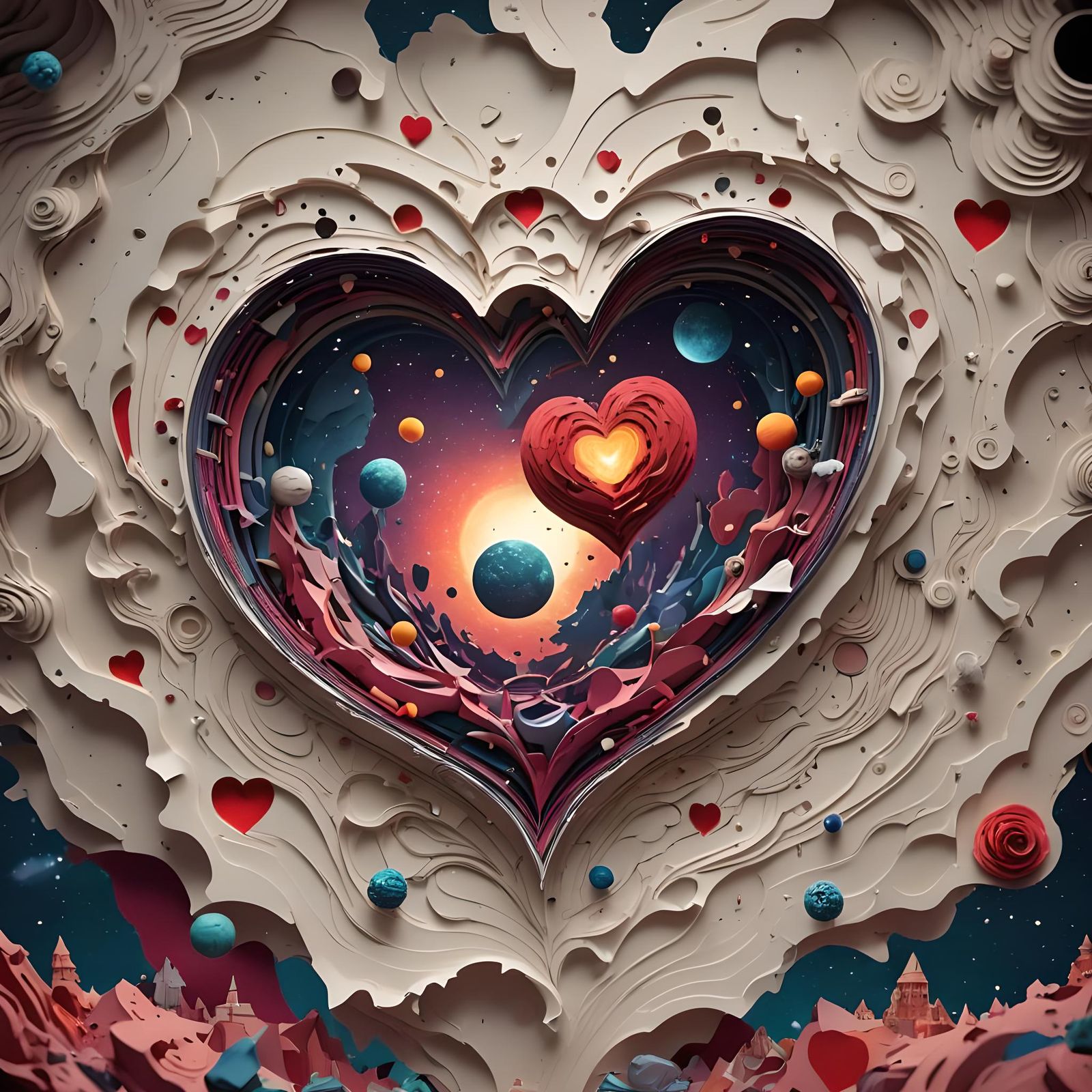 Tripping on a hole in a paper heart. Space themed. Trippy. Paper cut ...