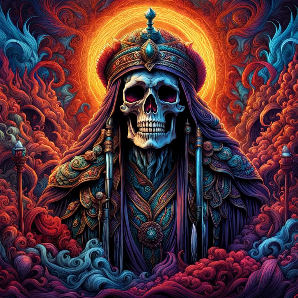 death shepherding the souls of the dambed: vibrant highlights: Ink art ...