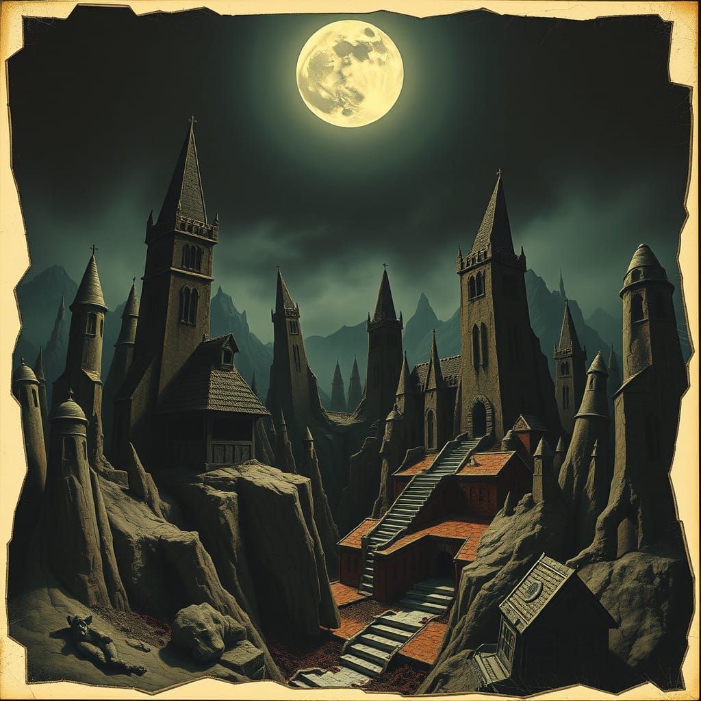 Distorted German Expressionist Horror Scene in Vin... - AI Art