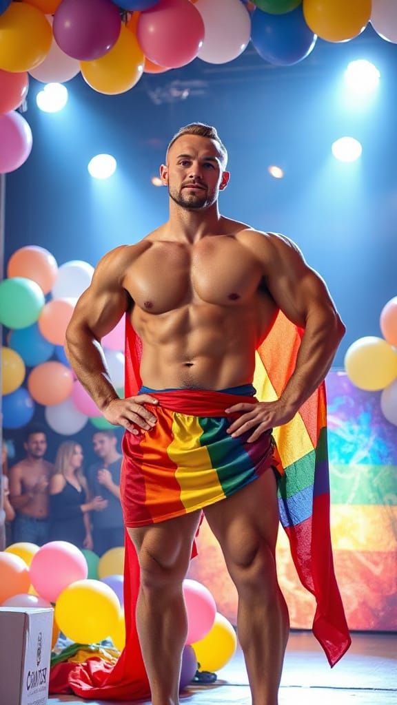 Bodybuilder with Pride flag - Confident Bodybuilder Surround...