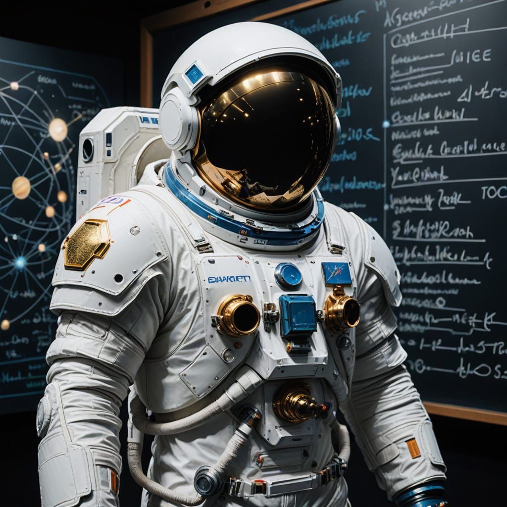 Spaceman Calculates in Space with Futuristic Space... - AI Art
