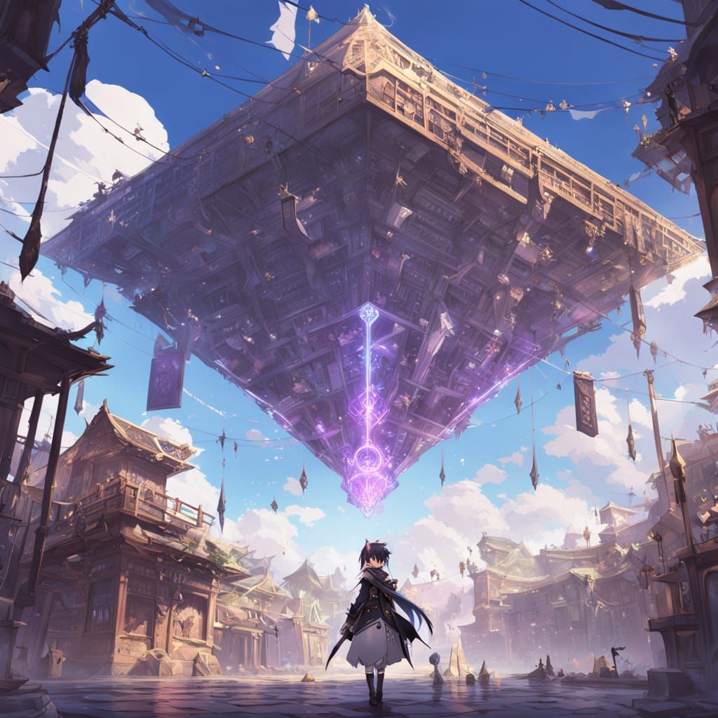 Abstract Sculptures - Ethereal Pyramid in Dreamlike 3D Anime...