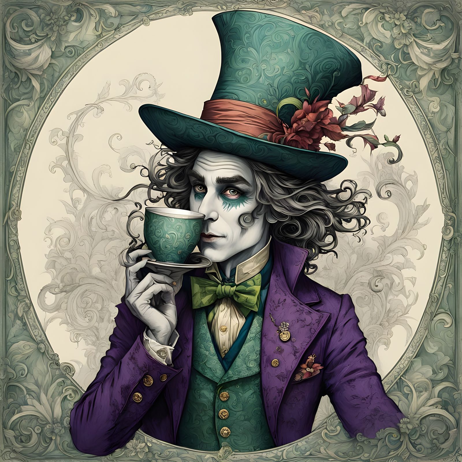 A beautiful very large epic masterpiece headshot of a the Mad Hatter ...