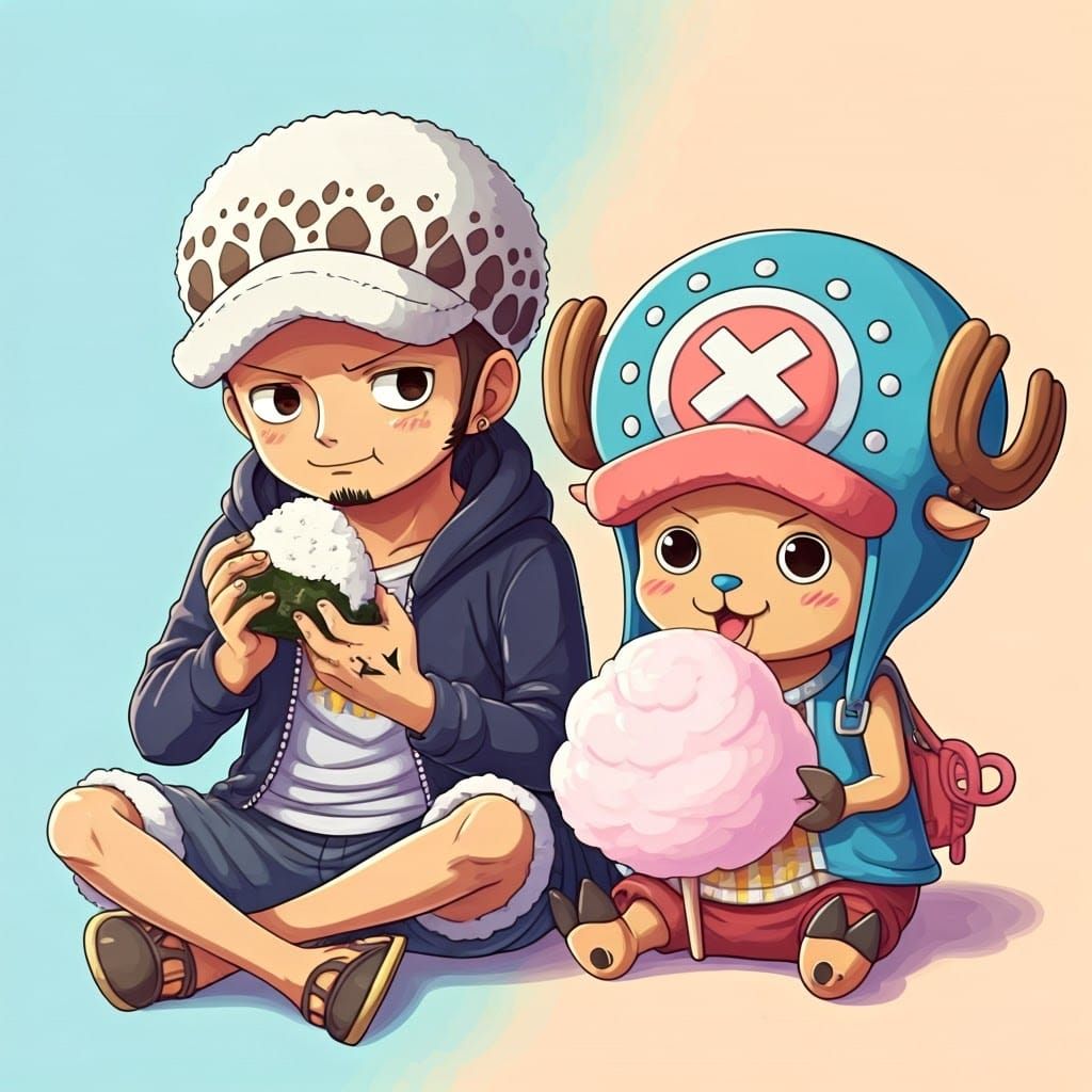 Trafalgar Law and Chopper Enjoy Pastel Treats in W... - AI Art