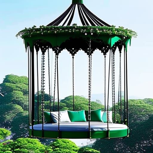 Emerald green Gothic Round Swing Bed with Pergola Roof and Planters ...