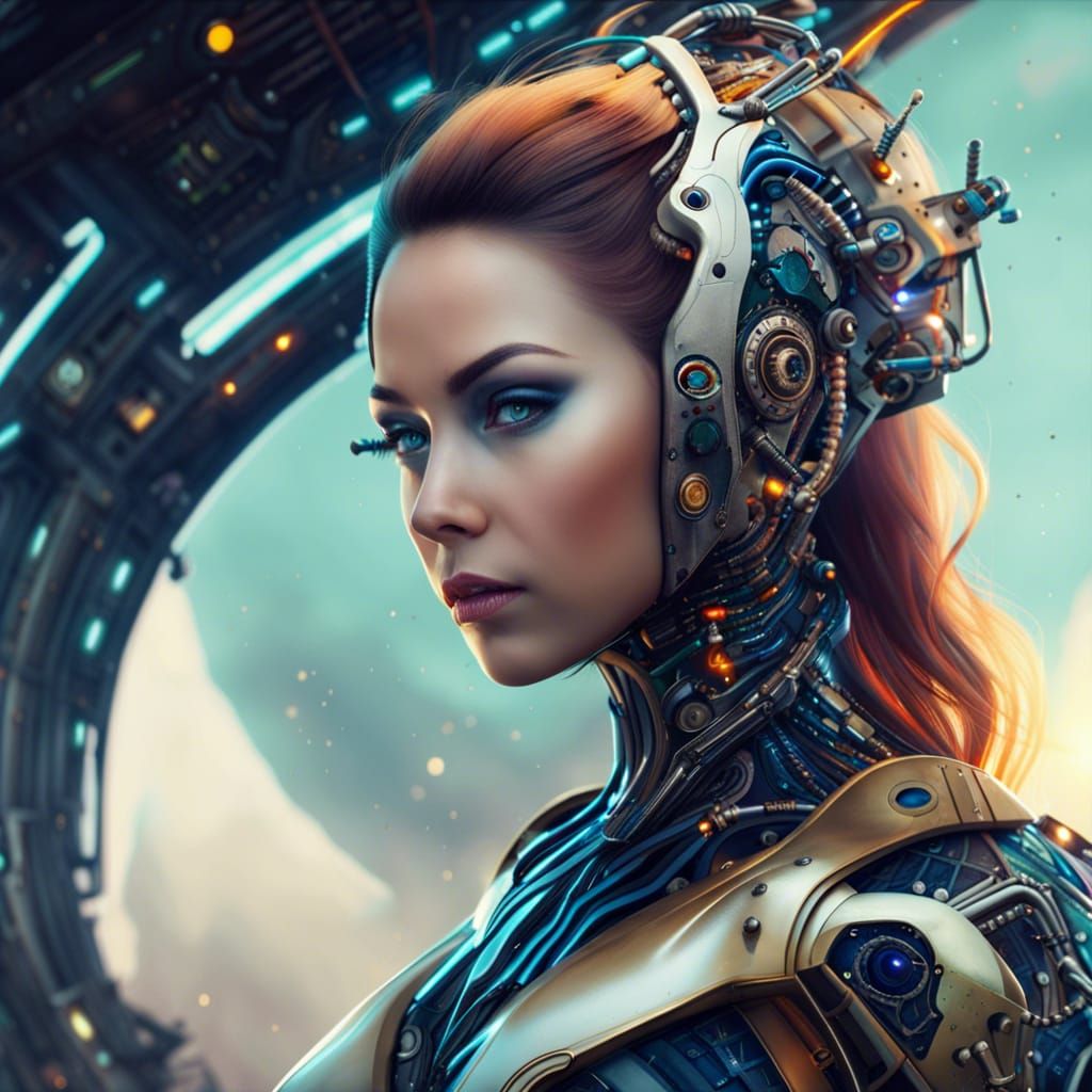 Gorgeous, voluptuous, female robot staring forward judgmentally, torso ...