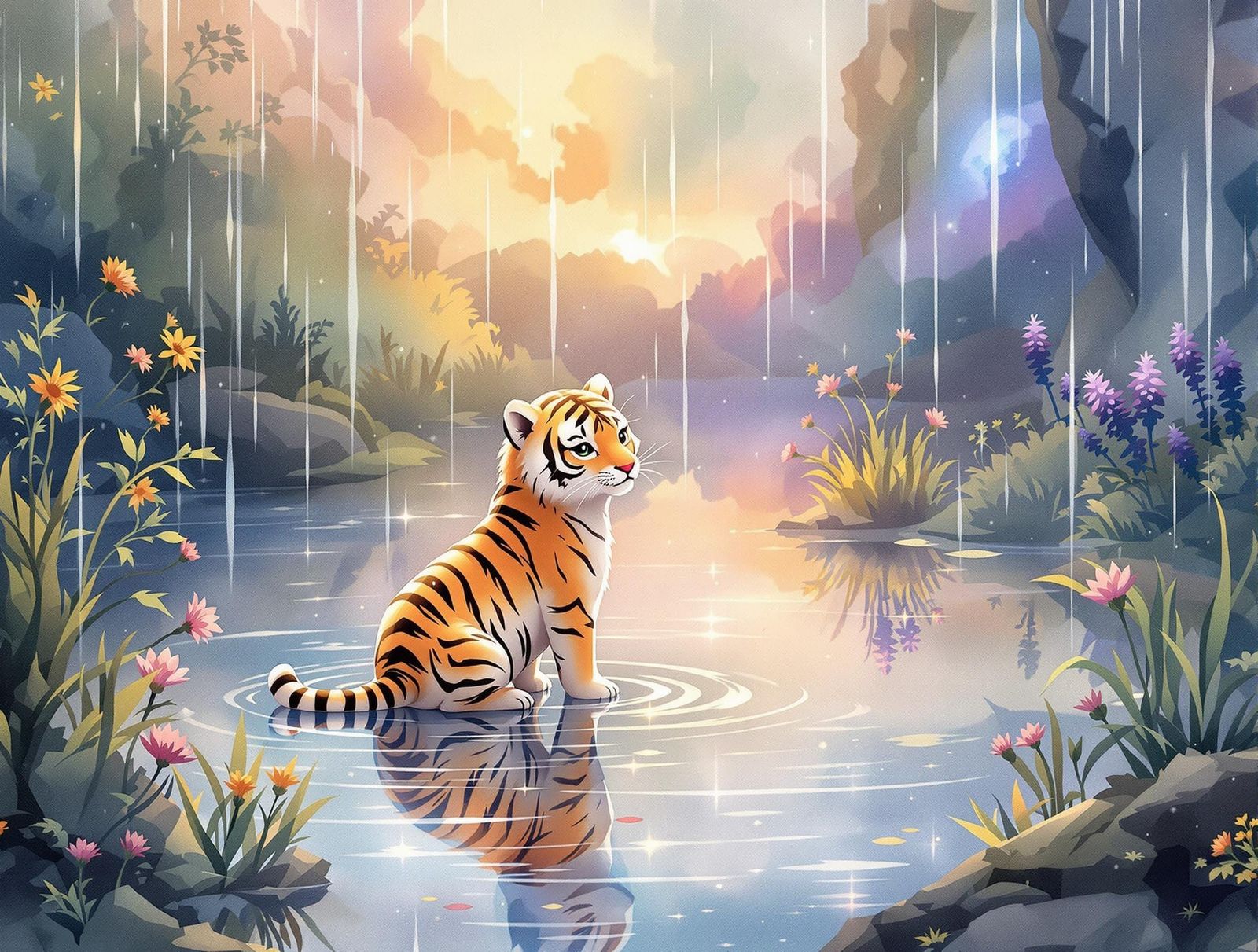 Cute tiger in the rain - Cute tiger in the rain