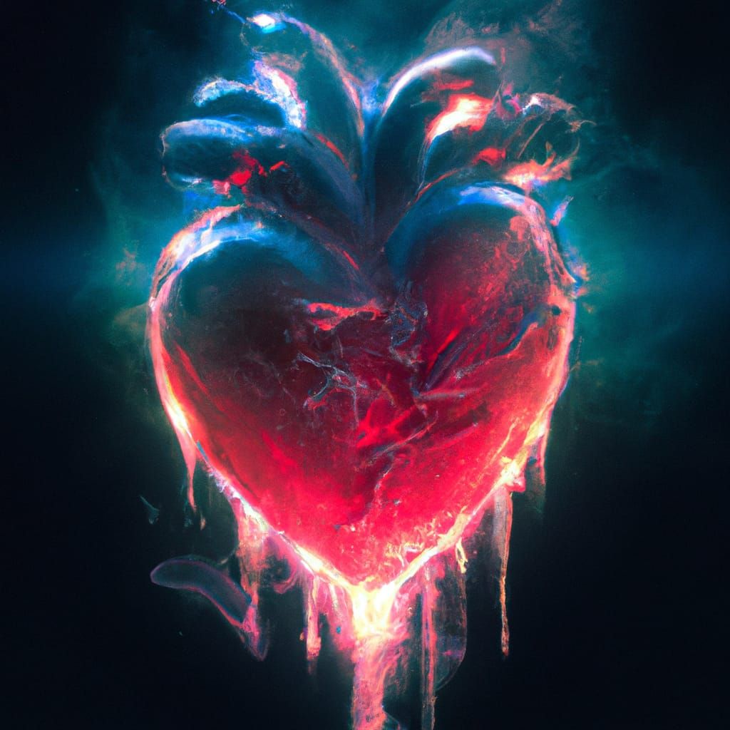 glowing Crystal anatomical heart 🫀 dripping blood 🩸 bioluminescent ...