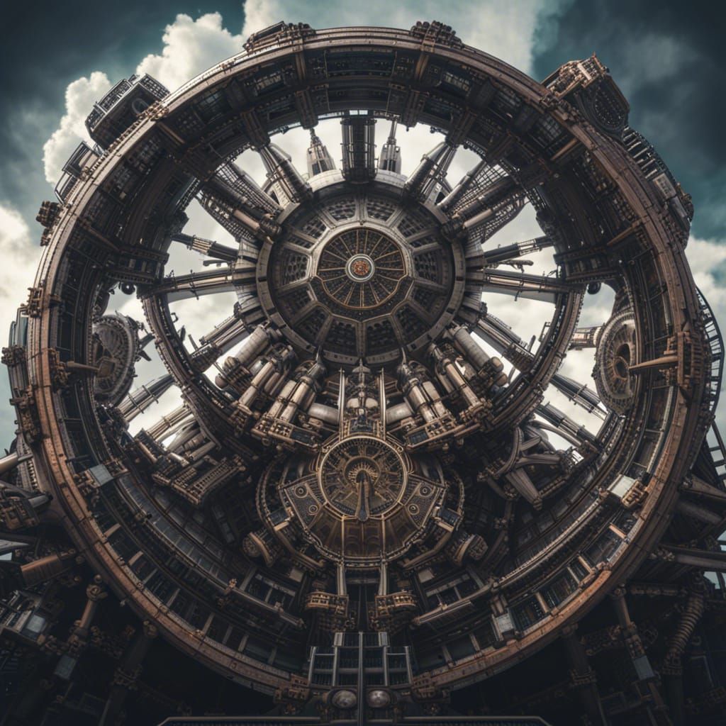 mechanical aliens in a circular prison in the sky - AI Generated ...