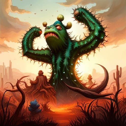 Credit to @Cilia “Realistic horrifying Monster cactus in the savanna ...