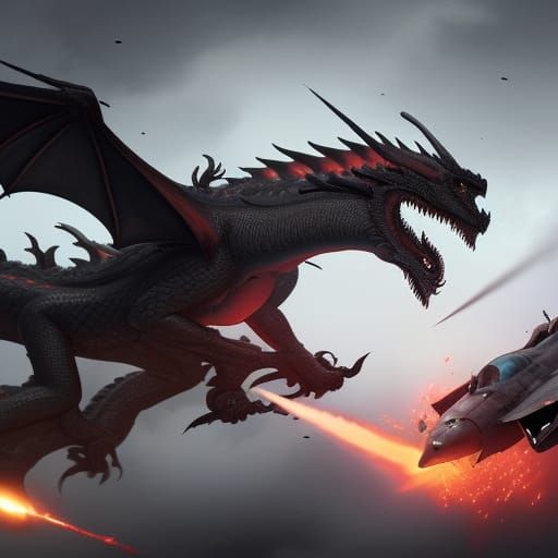 A dragon attacking a fighter jet. : r/nightcafe