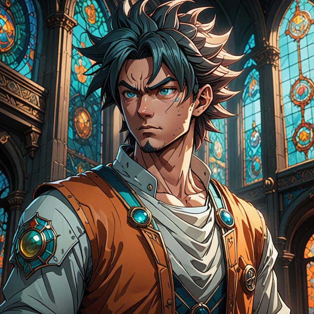 stained glass dragon ball z style: white7fang powering up in the battel ...