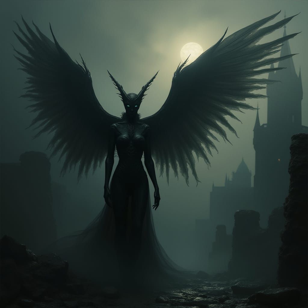 Vampire-Angel hybrid - Gothic Angel Vampire Hybrid in Dark,