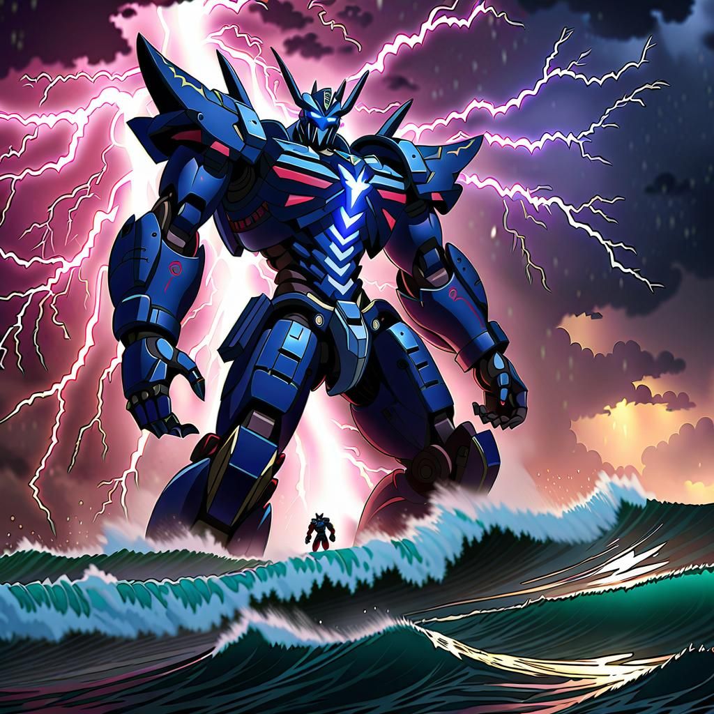 Ultimate anime robot emerging from the ocean. - AI Generated Artwork ...