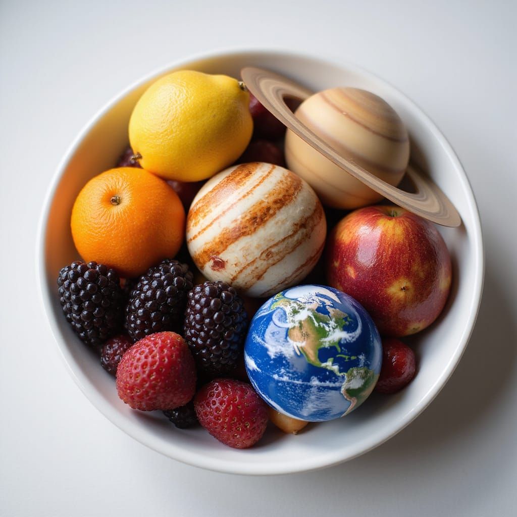 Planets in a bowl of fruit - Cosmic Fruit Still Life in Real...