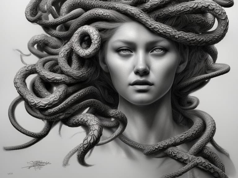 Pencil Sketch of Medusa by Jason Chan, Greg Rutkowski, Laura Sava ...