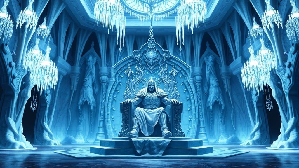 Majestic Frost King's Throne Room in Icy Opulence - AI Art