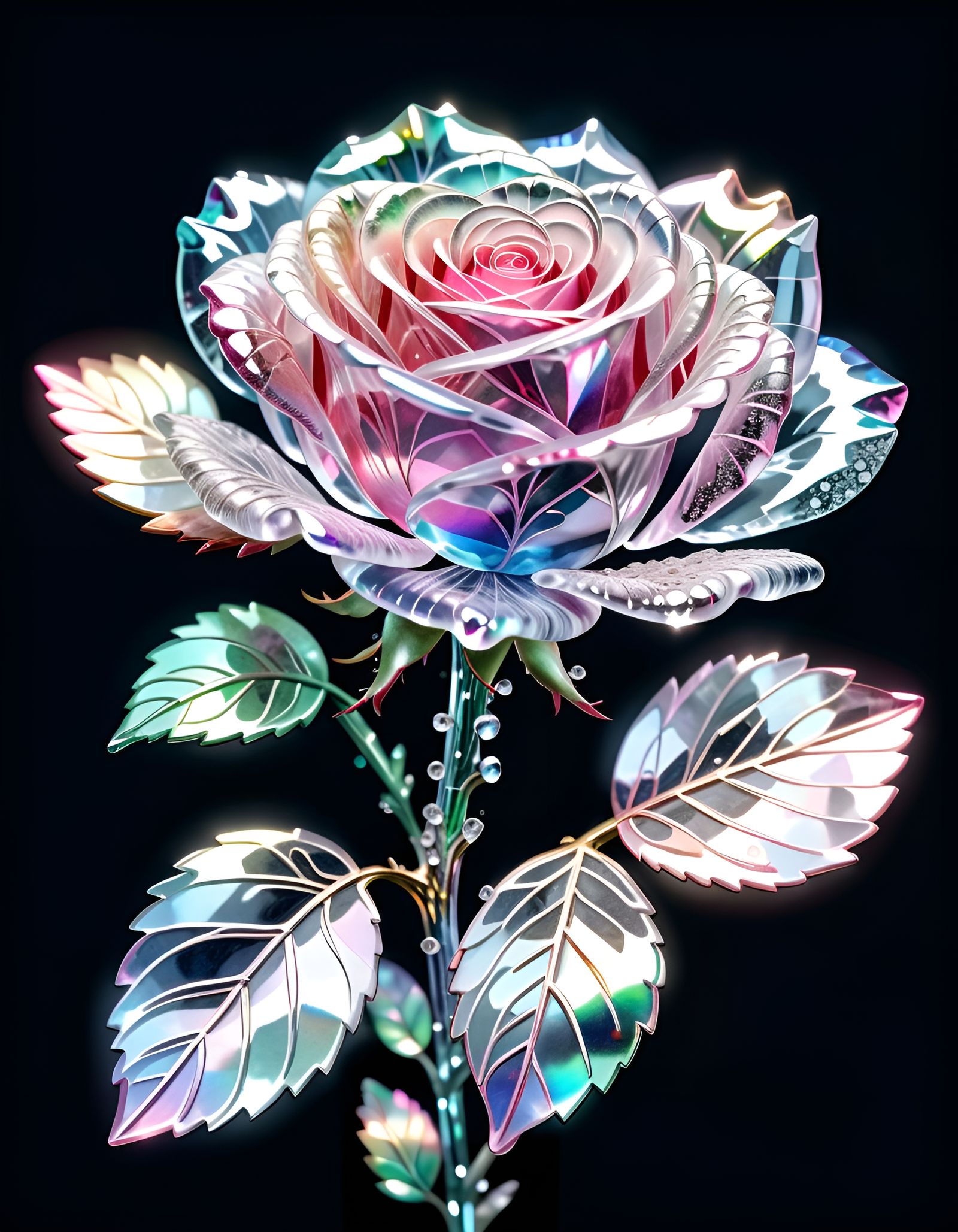 A crystal rose flower transparent with a tiny bit of pink color ...