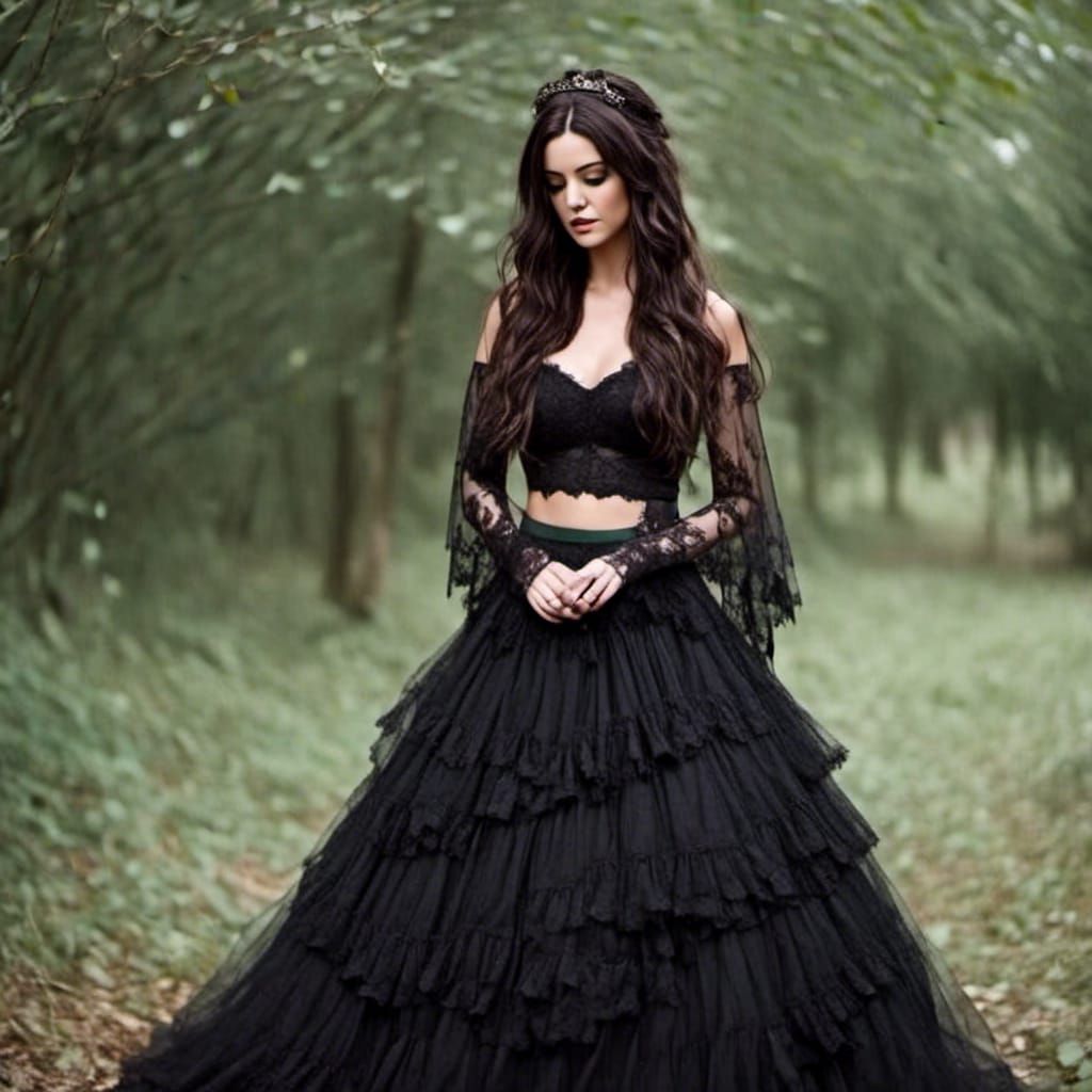 full body brown haired green eyed Caucasian goth woman in black ...