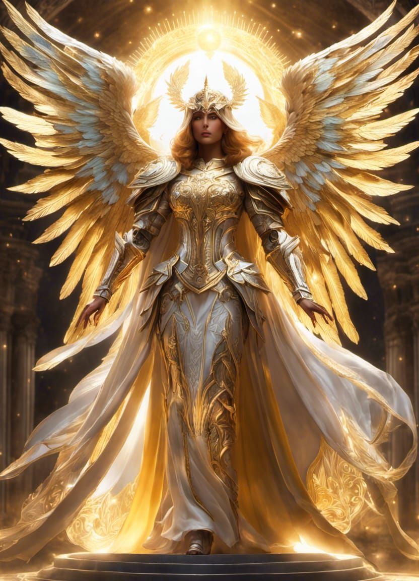 Divine_Angel_Knight, Radiant, Resplendent Armor, celestial wings ...