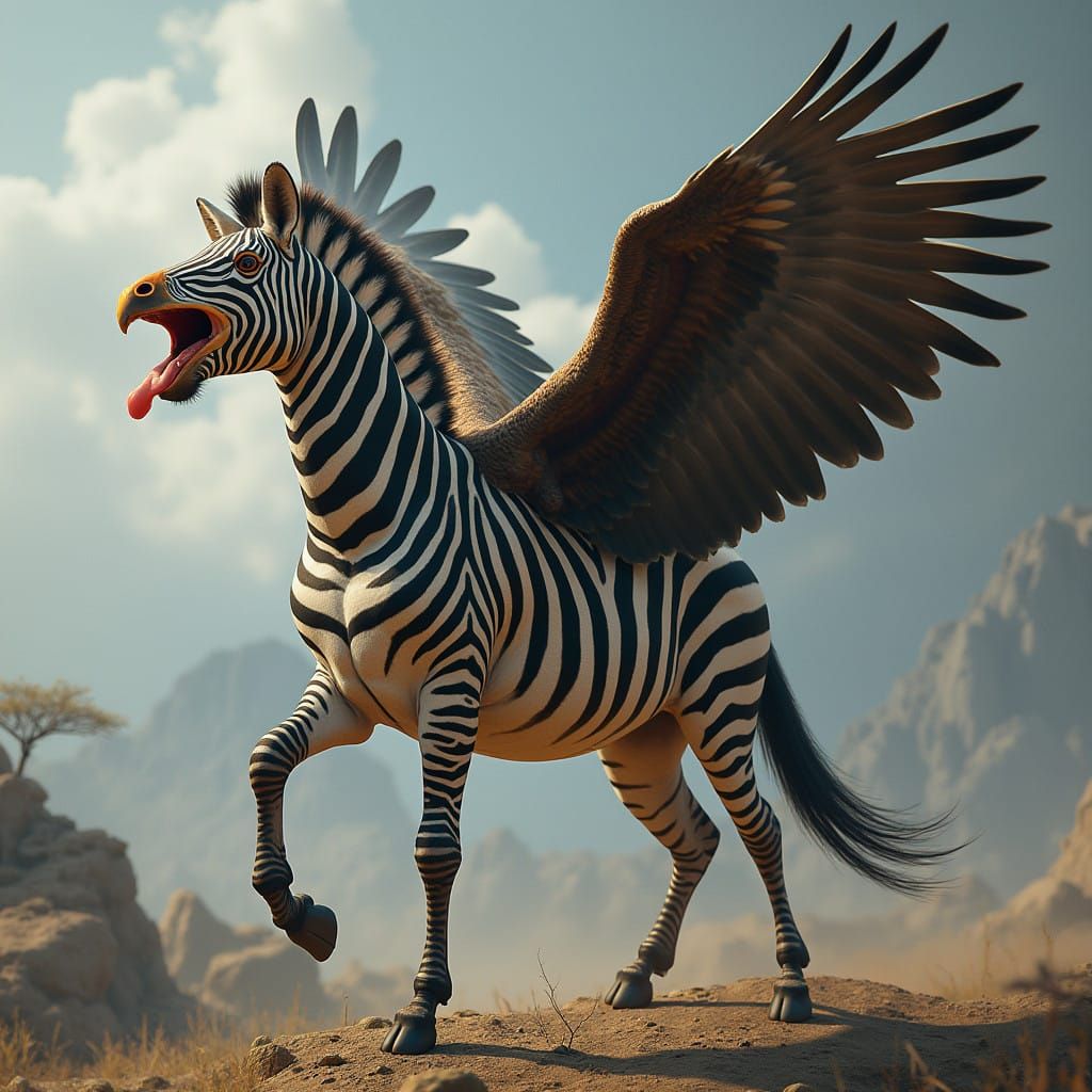 Mythical Zebra Hippogriff in Fantastical African L... - AI Art