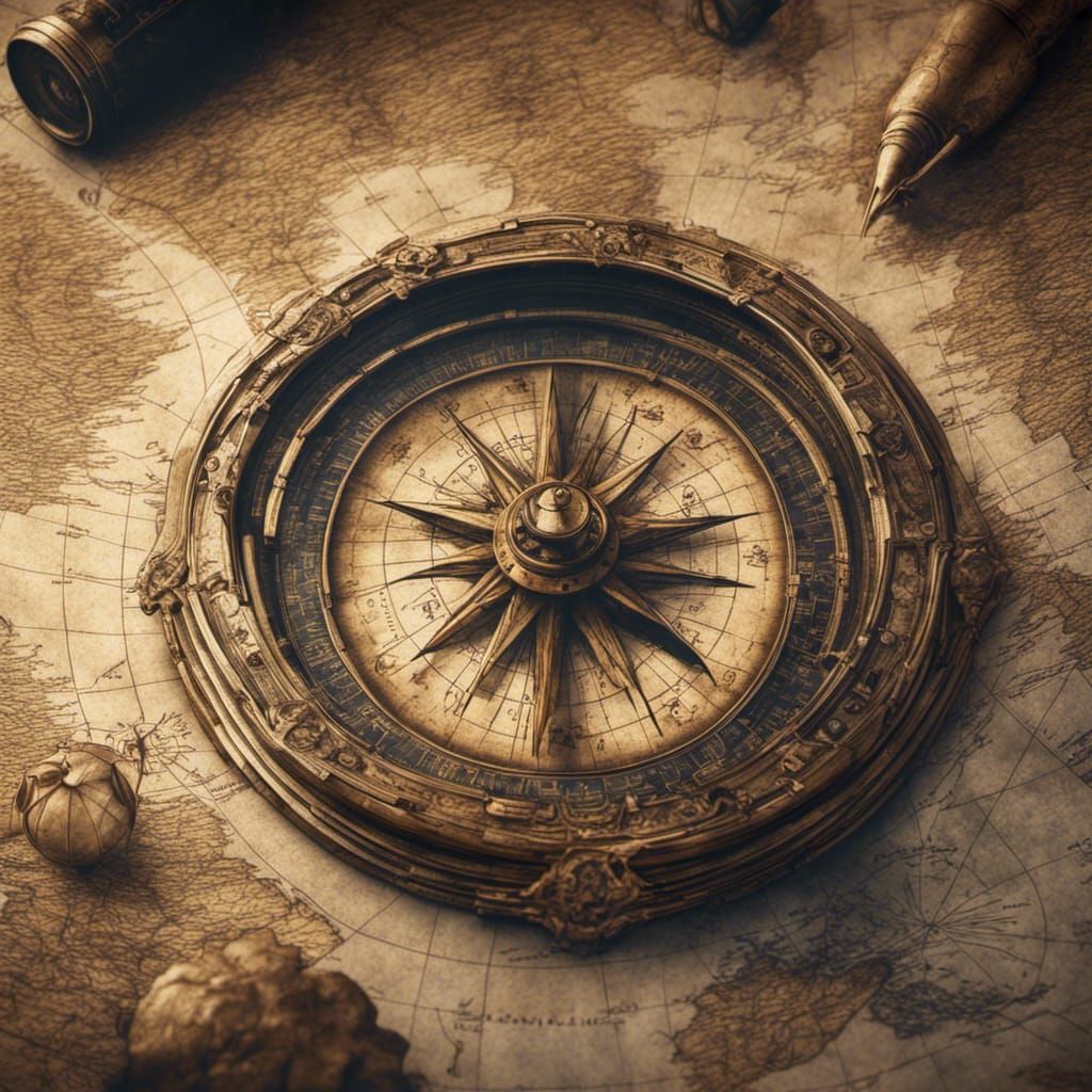 Compas on old map - AI Generated Artwork - NightCafe Creator