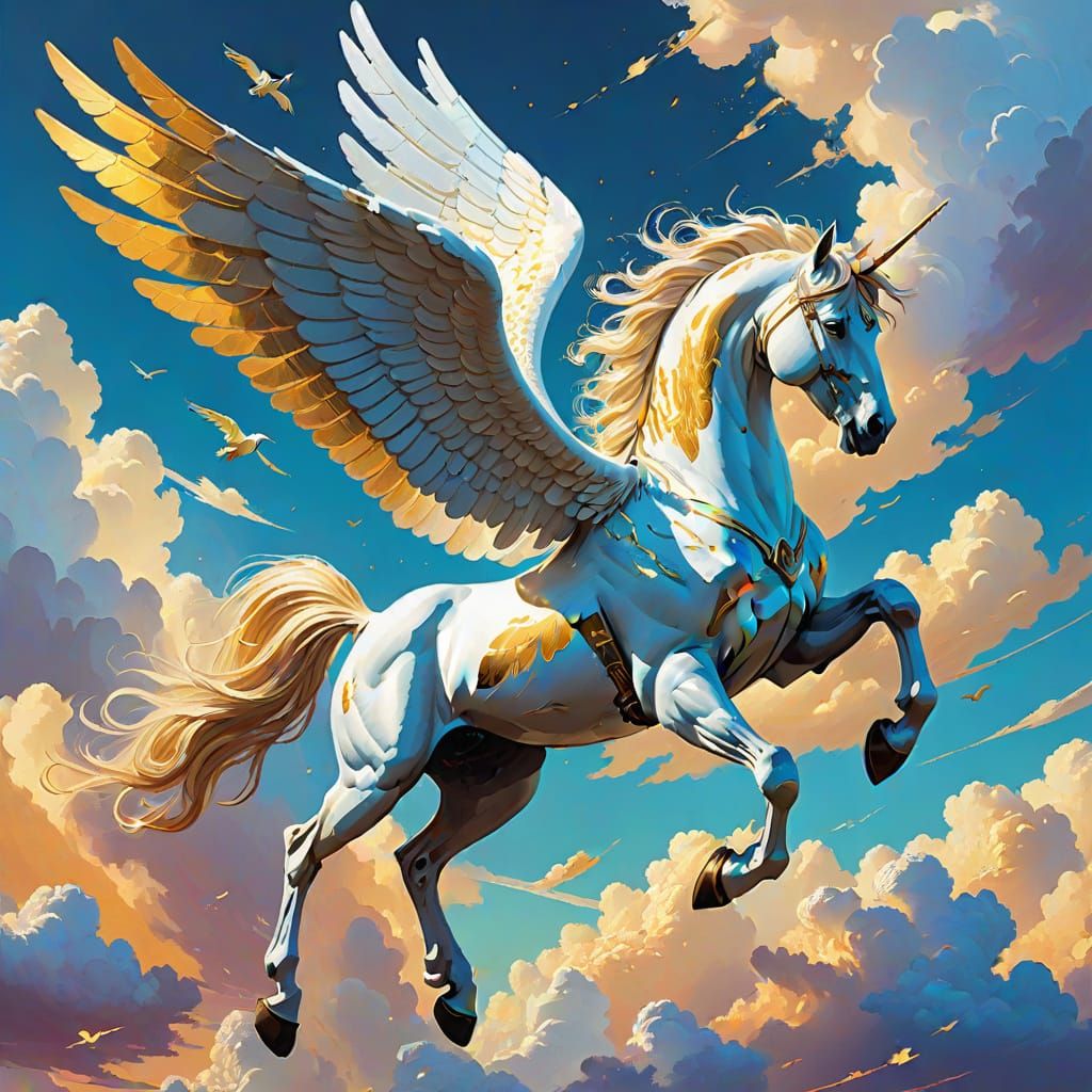 Pegasus Fantasy - Majestic Pegasus Soars through Dreamlike S...