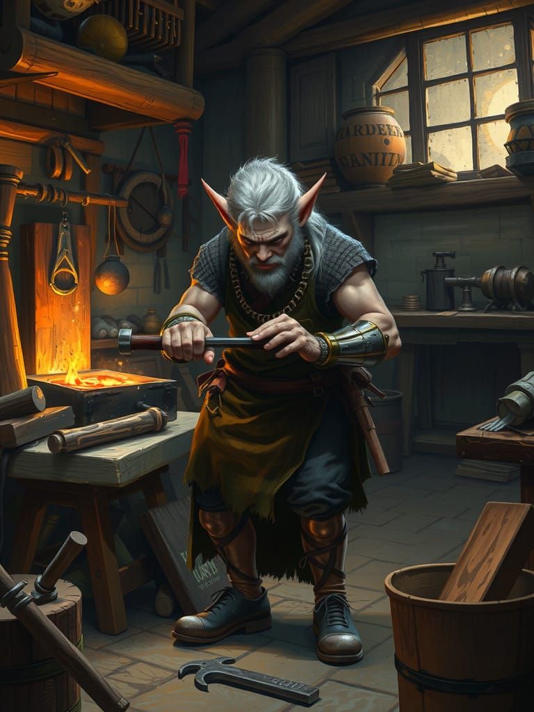 male halfling crafter, setting in the Witcher world. with left leg ...