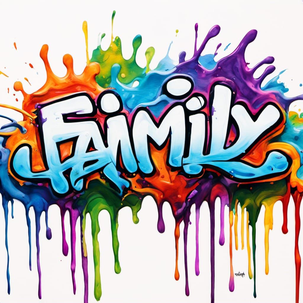 the word "family" graffiti art, splash art, street art, spray paint ...