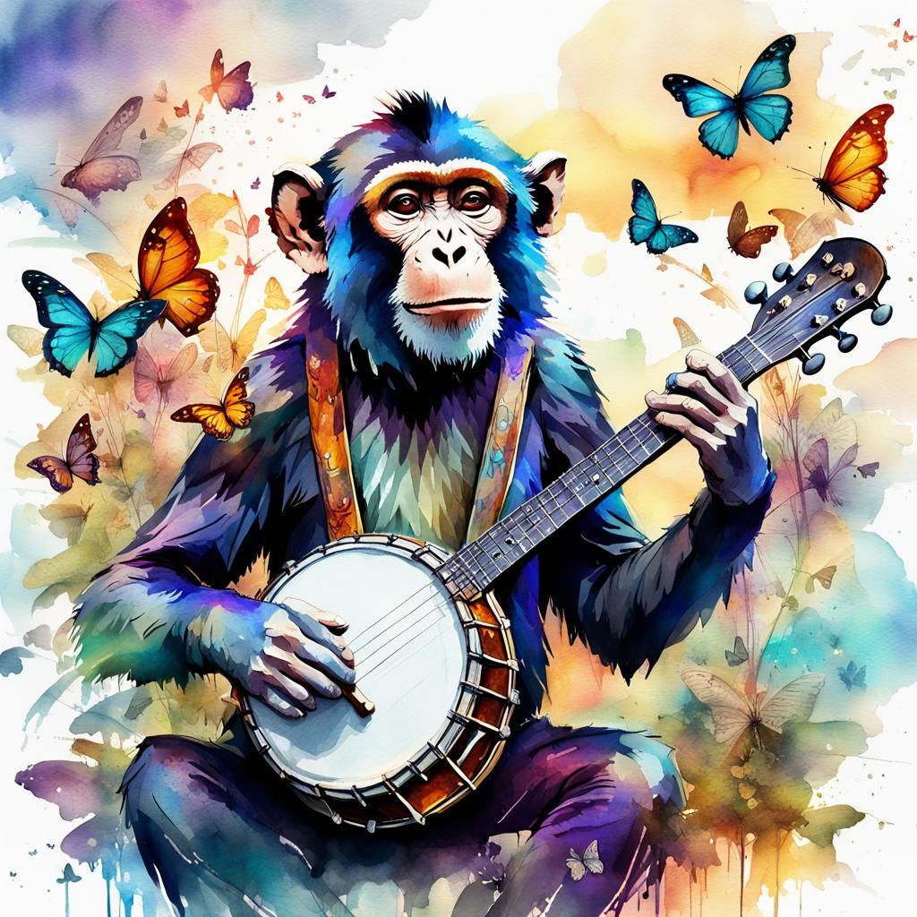 scene of a playful monkey playing a banjo - AI Generated Artwork ...