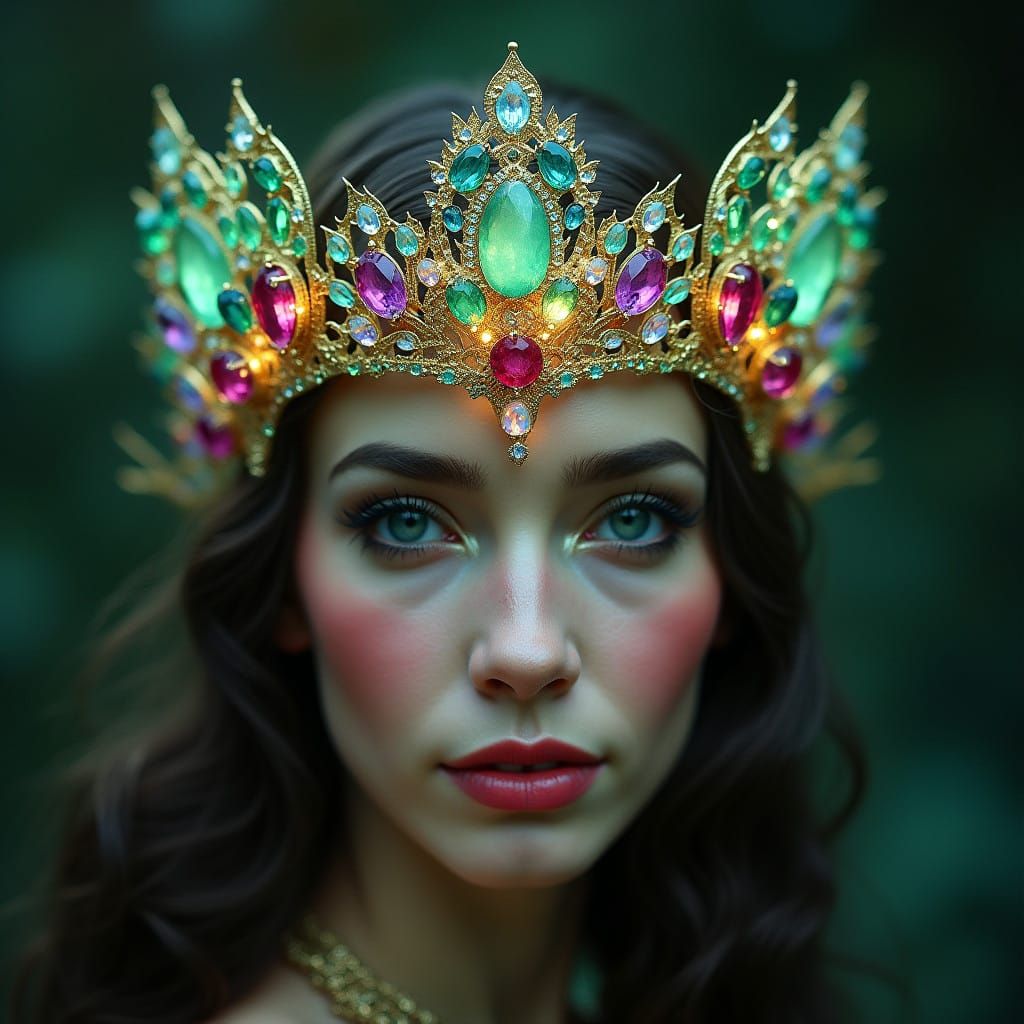 Sapphire, Ruby, Opal, and Emerald Fae Crown Radiat... - AI Art