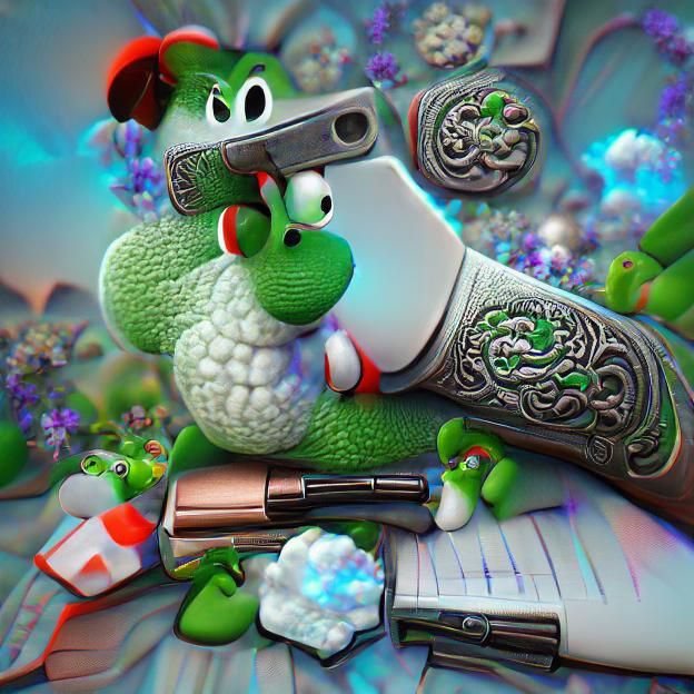 Evolved: Yoshi with a Glock - AI Generated Artwork - NightCafe Creator