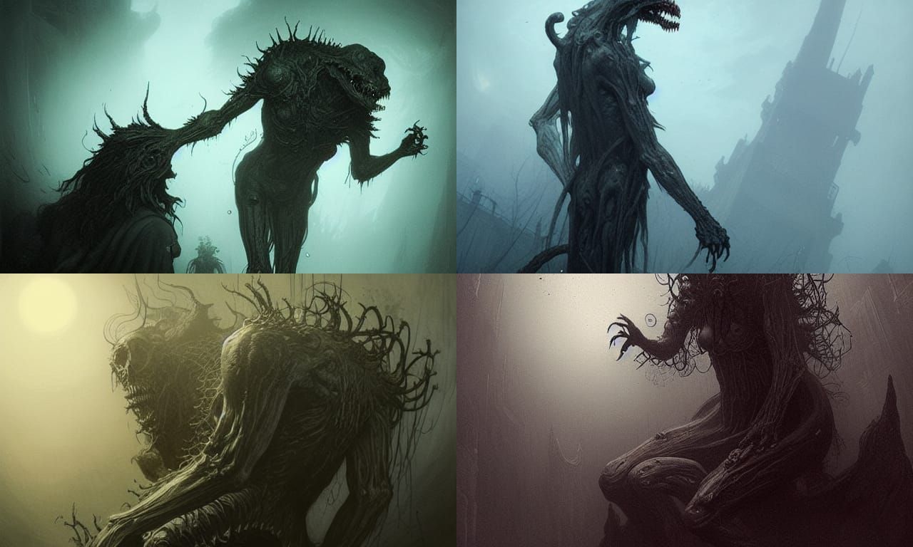 transformation into a monster, Greg Rutkowski Gustave Doré horror ...